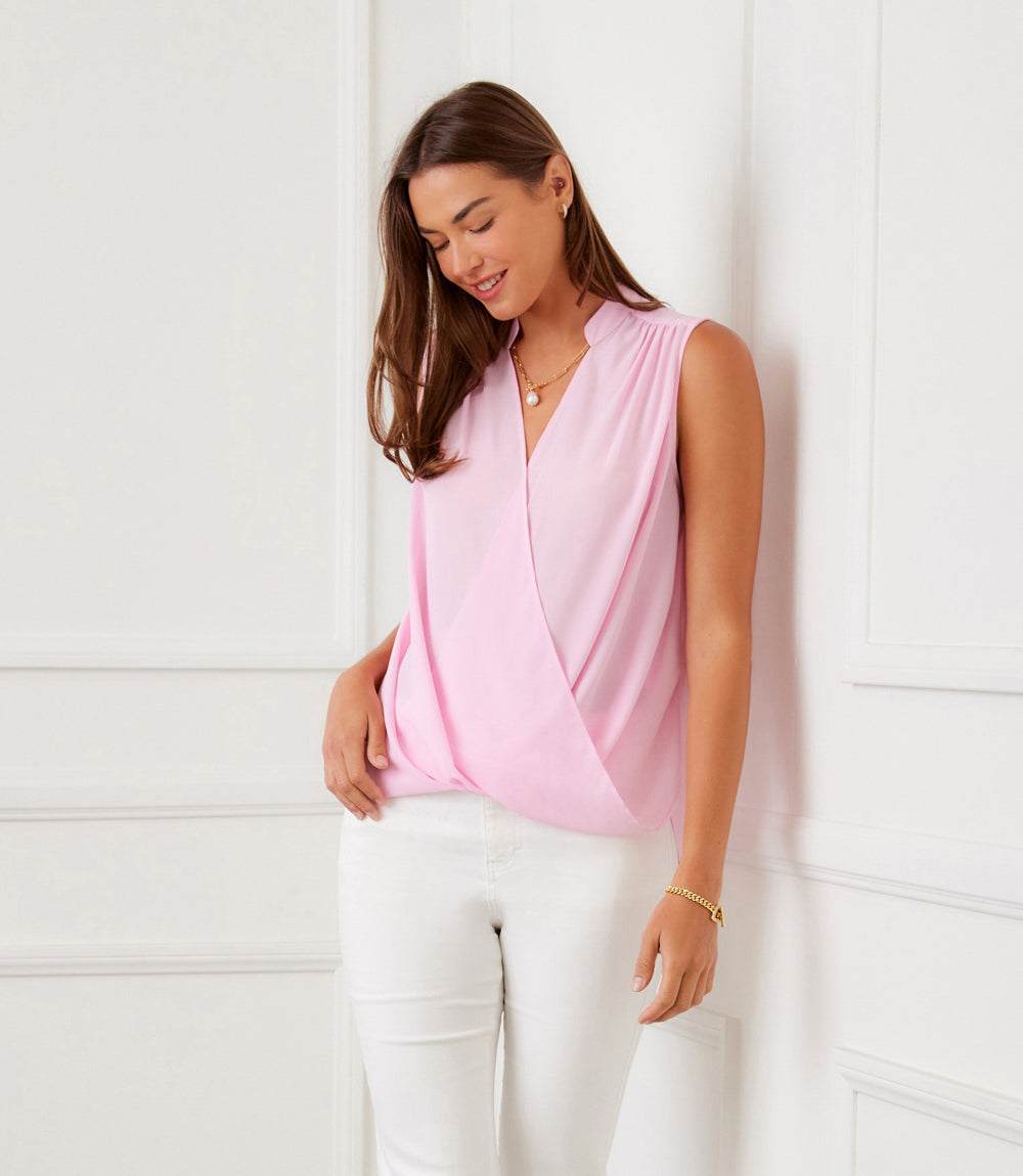 Sleeveless Drape Front Top - Elegant Silk Crepe Blouse for Every ...