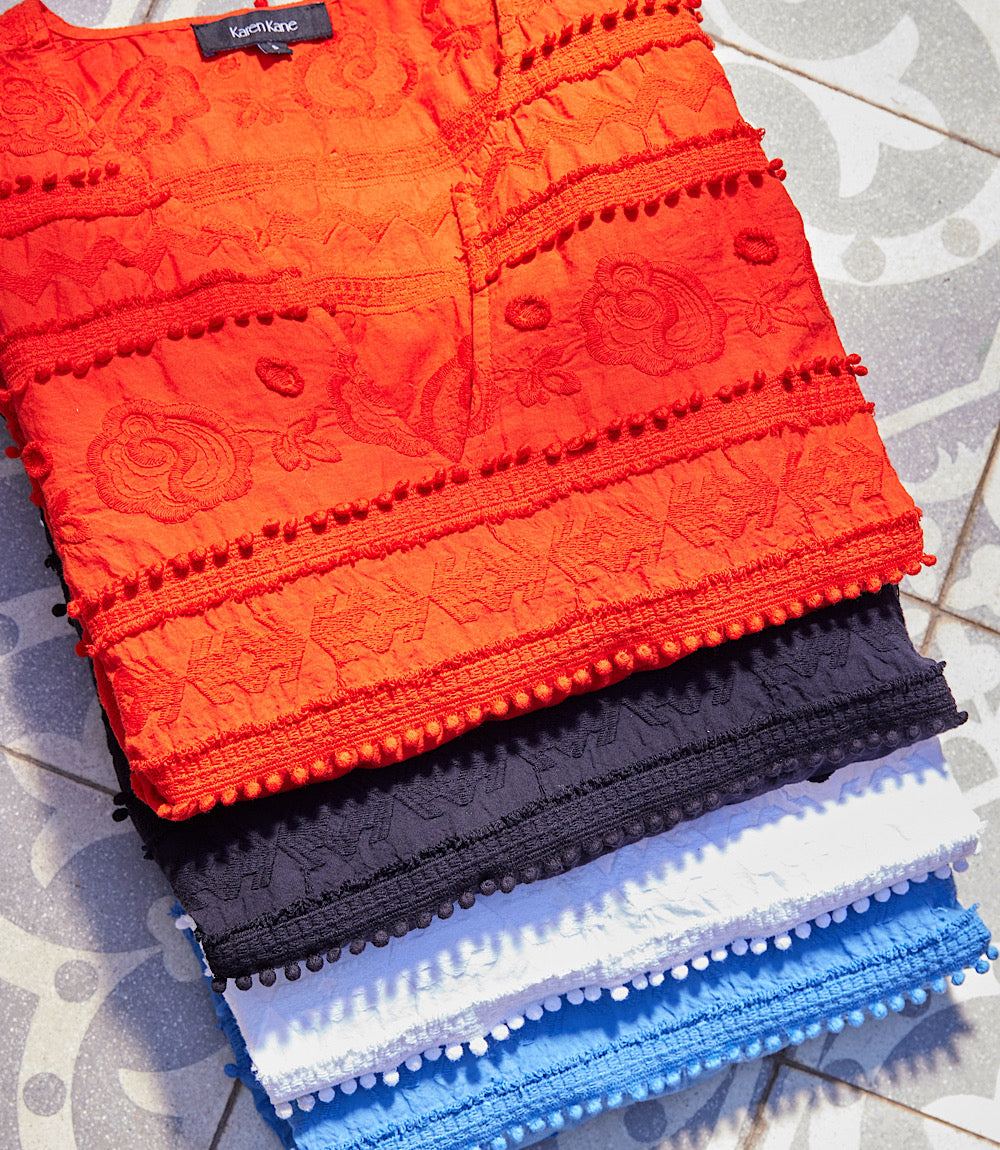 Blue 3/4 Sleeve Embroidered Tunic | Karen Kane